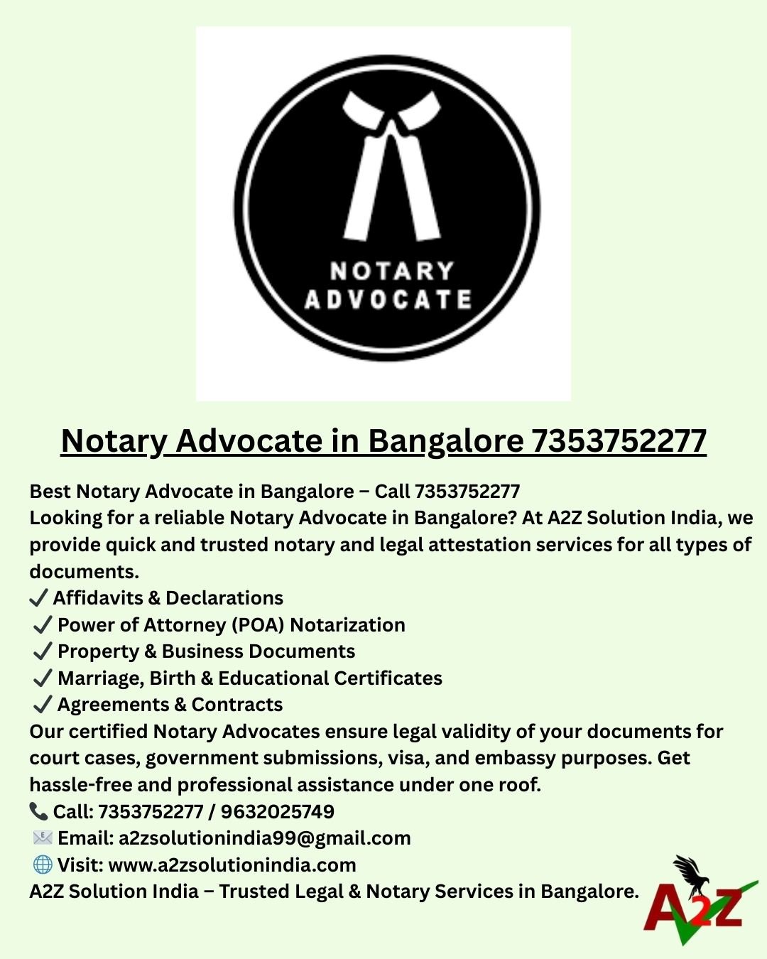Best Notary Advocate in Bangalore 7353752277